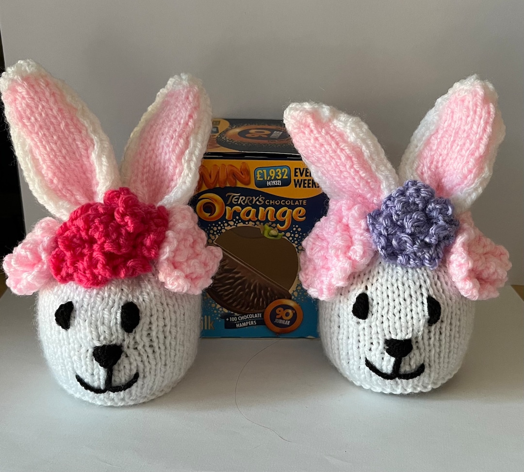 Hand Knitted, Rabbit With Flowers, Chocolate Orange Cover - Etsy UK