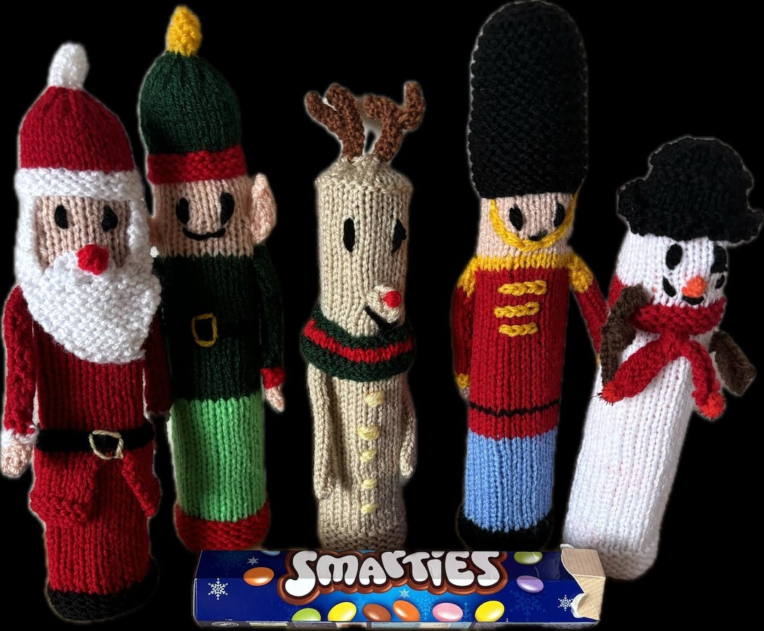 Hand Knitted, Christmas Sweet Tube Covers Santa, Reindeer,snowman, Elf ...