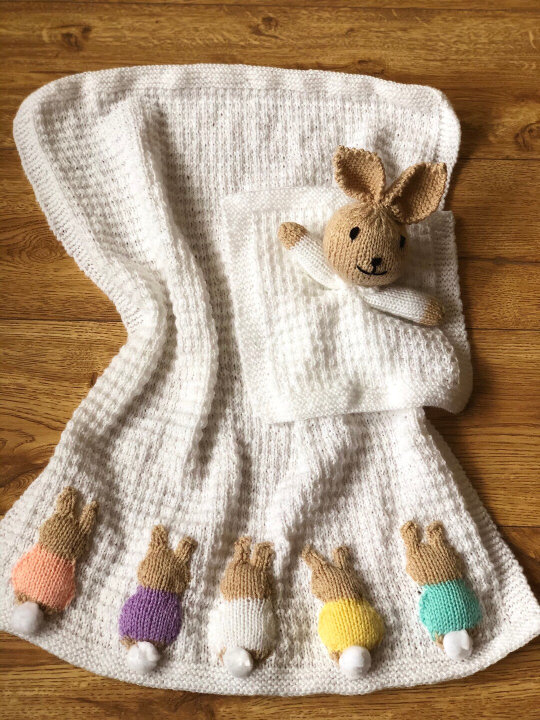 Hand Knitted Baby Blanket and Cuddle Bunny Rabbit Car/pram Blanket - Etsy