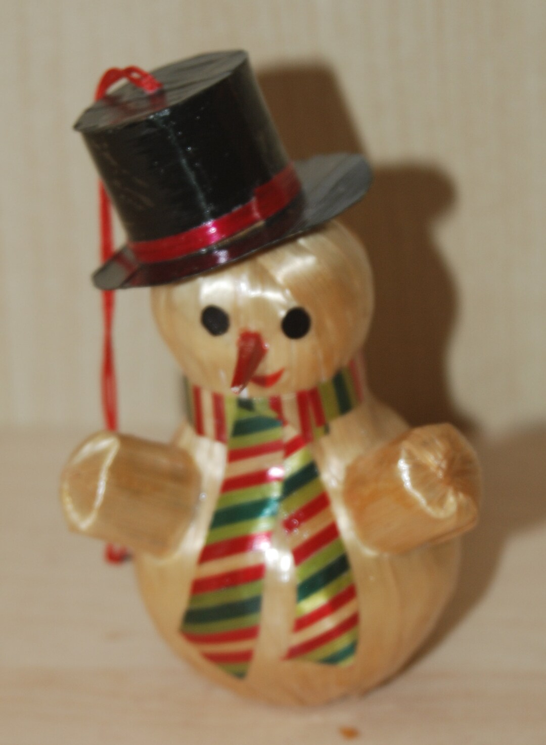 Cute Shiny Straw Snowman With Top Hat And Colorful Tie Etsy