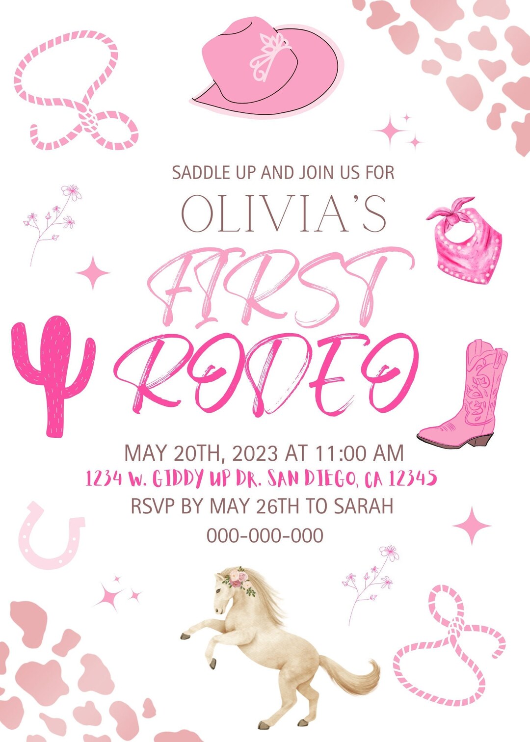 Girl First Rodeo Birthday Invitation Template, 1st Rodeo Birthday ...