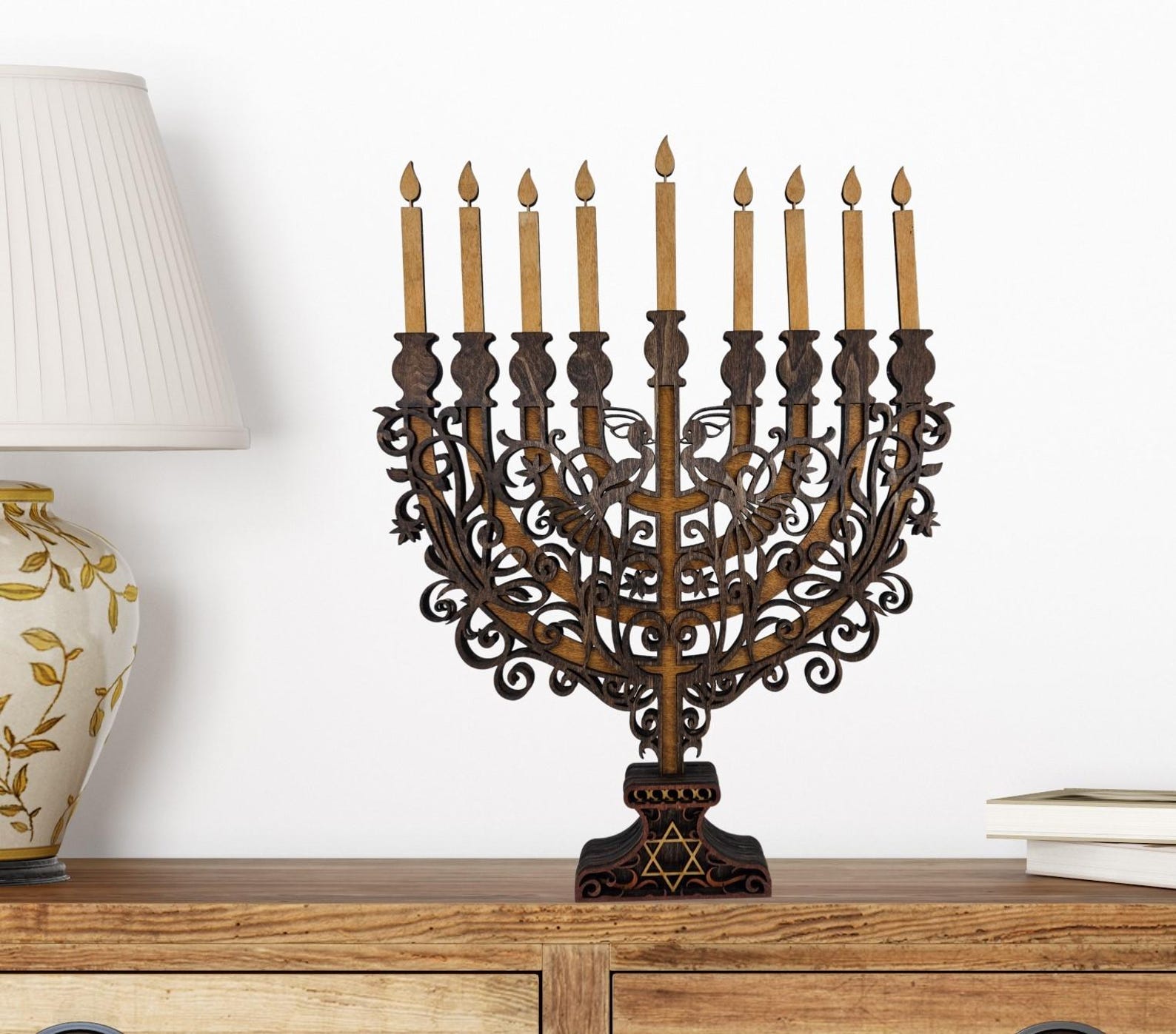 Wooden Menorah - Free Standing, 3D Layered Menorah, Jewish Art ...