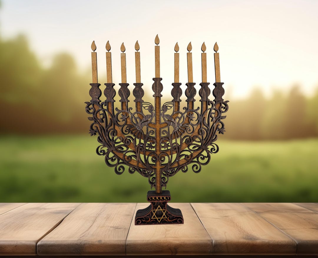 Wooden Menorah - Free Standing, 3D Layered Menorah, Jewish Art ...