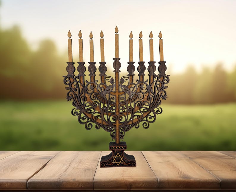 Wooden Menorah - Free Standing, 3D Layered Menorah, Jewish Art ...