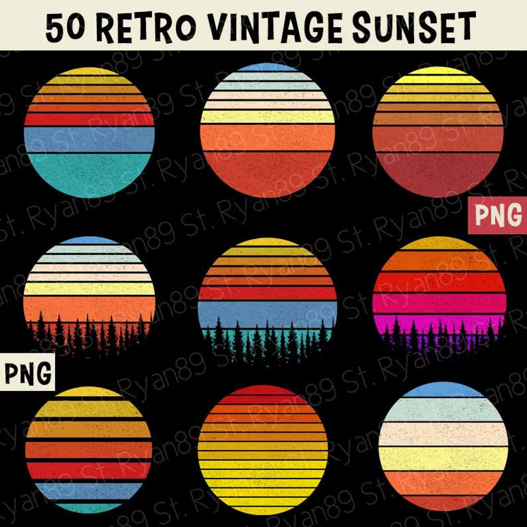 Bundle Retro Sunset PNG - Vintage PNG, Retro Sunset Clipart, Summer Png ...