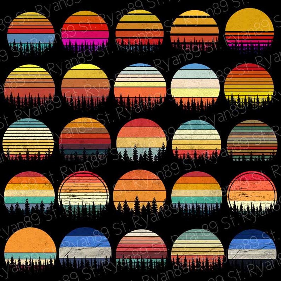Bundle Retro Sunset PNG - Vintage PNG, Retro Sunset Clipart, Summer Png ...