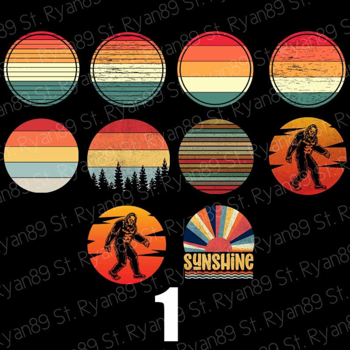 Retro Vintage Sunsets 50 Retro Sunset Clipart PNG Digital - Etsy