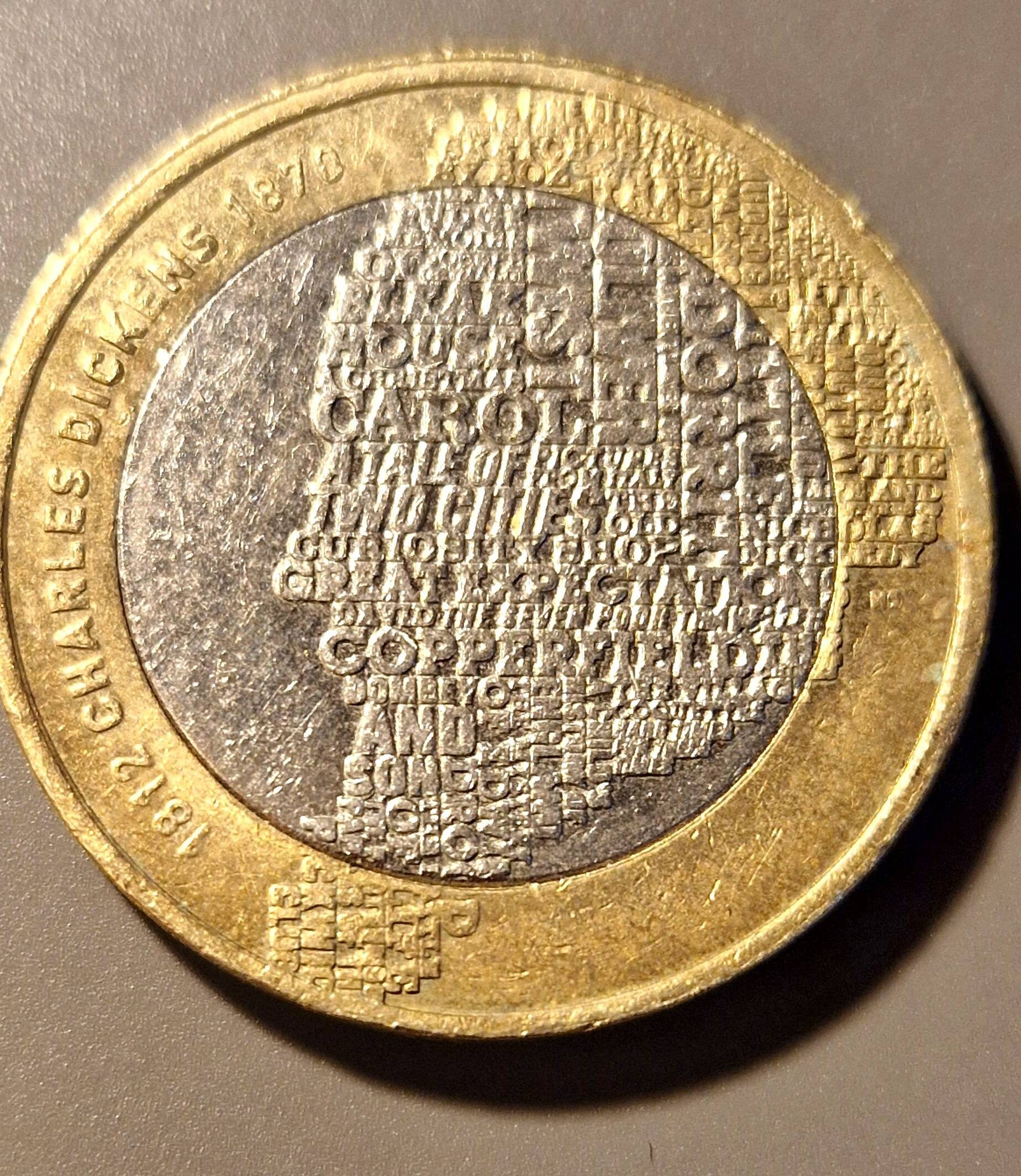 Charles Dickens, 1870, 2012 British, Two Pound Coin Queen Elizabeth II ...