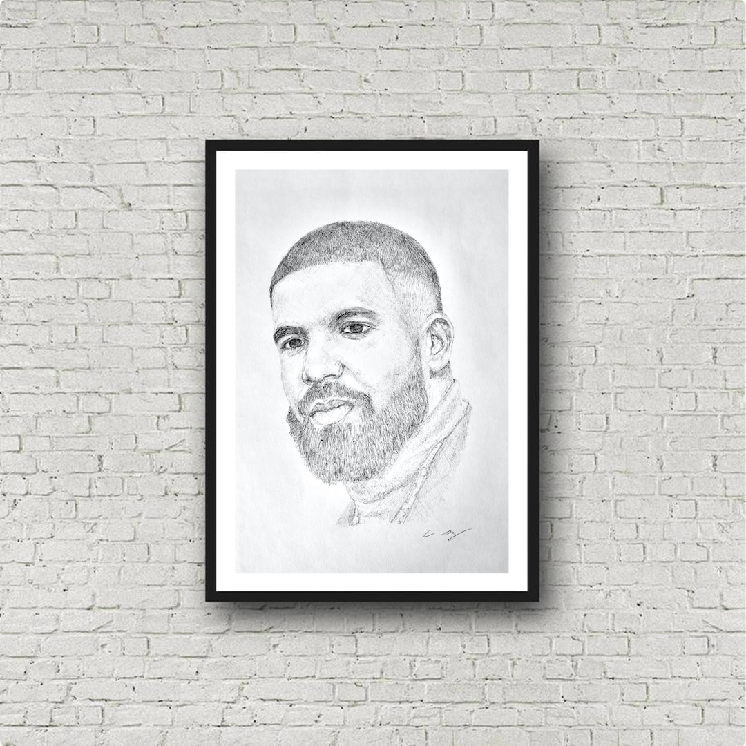 Drake Portrait Drawing Sketch With Pen Fine Art Print A3 - Etsy