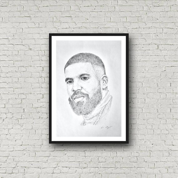 Drake Portrait Drawing Sketch With Pen Fine Art Print A3 | Etsy