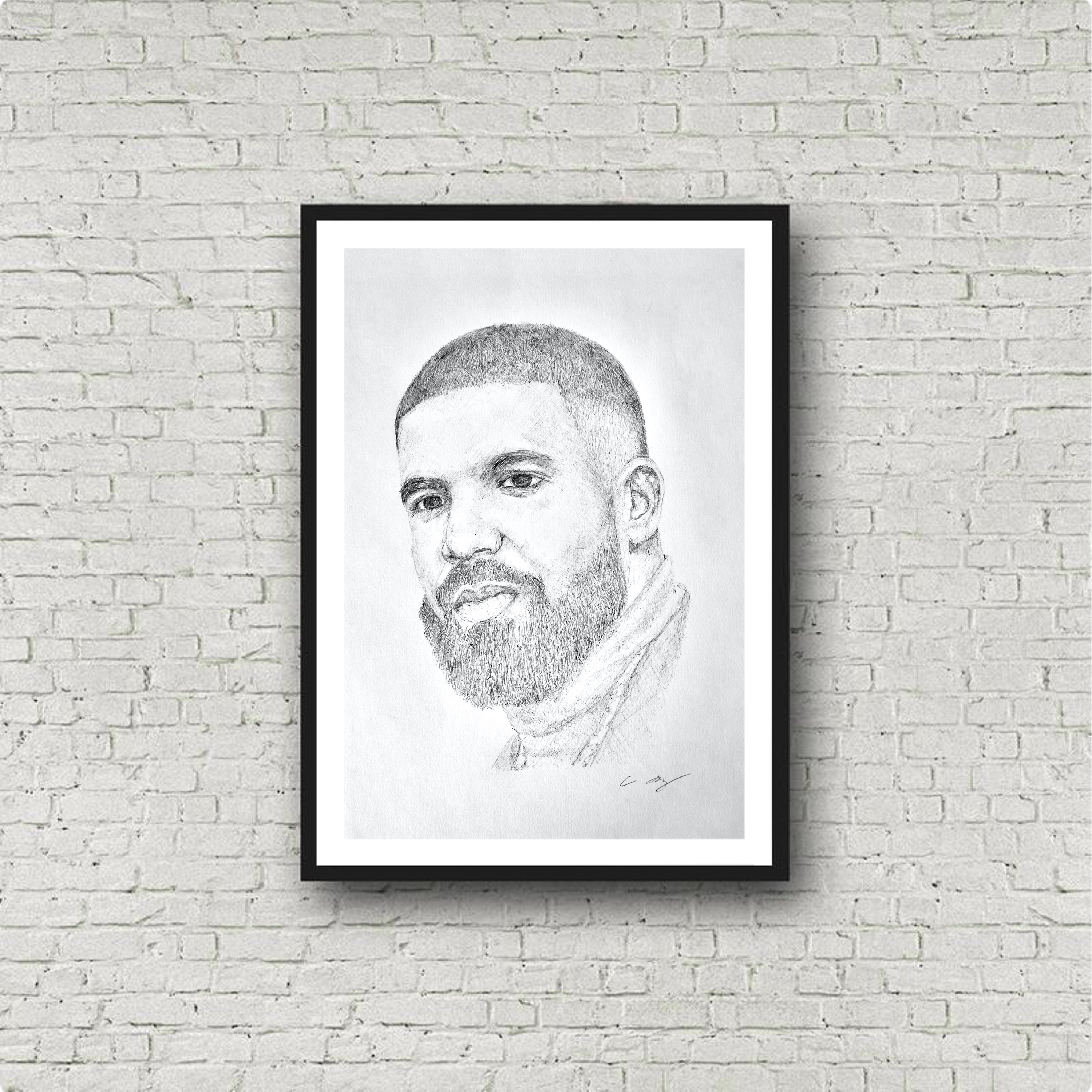 Drake Portrait Drawing Sketch With Pen Fine Art Print A3 - Etsy
