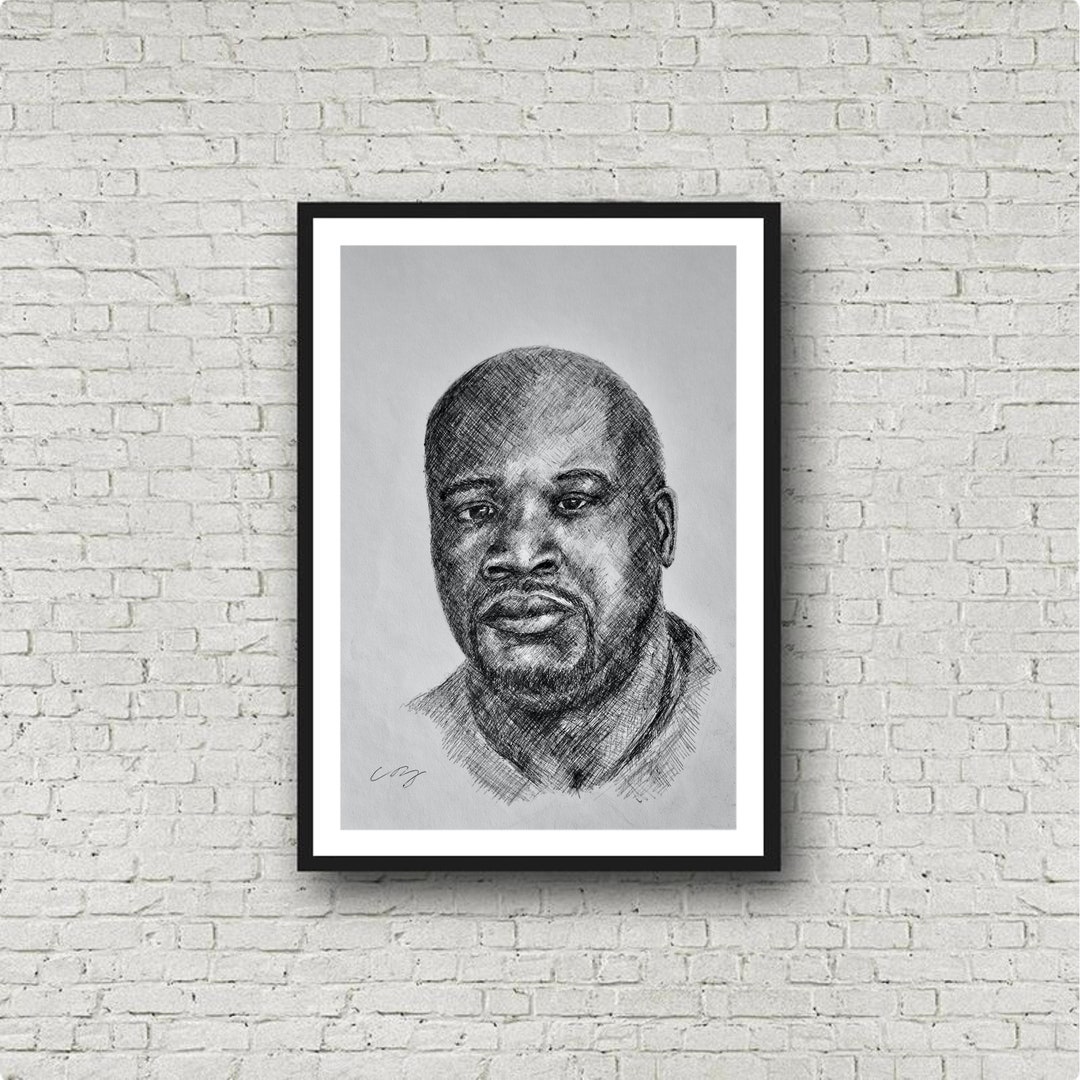 Shaquille O'neal Shaq Portrait Drawing Sketch With Pen Fine Art Print ...