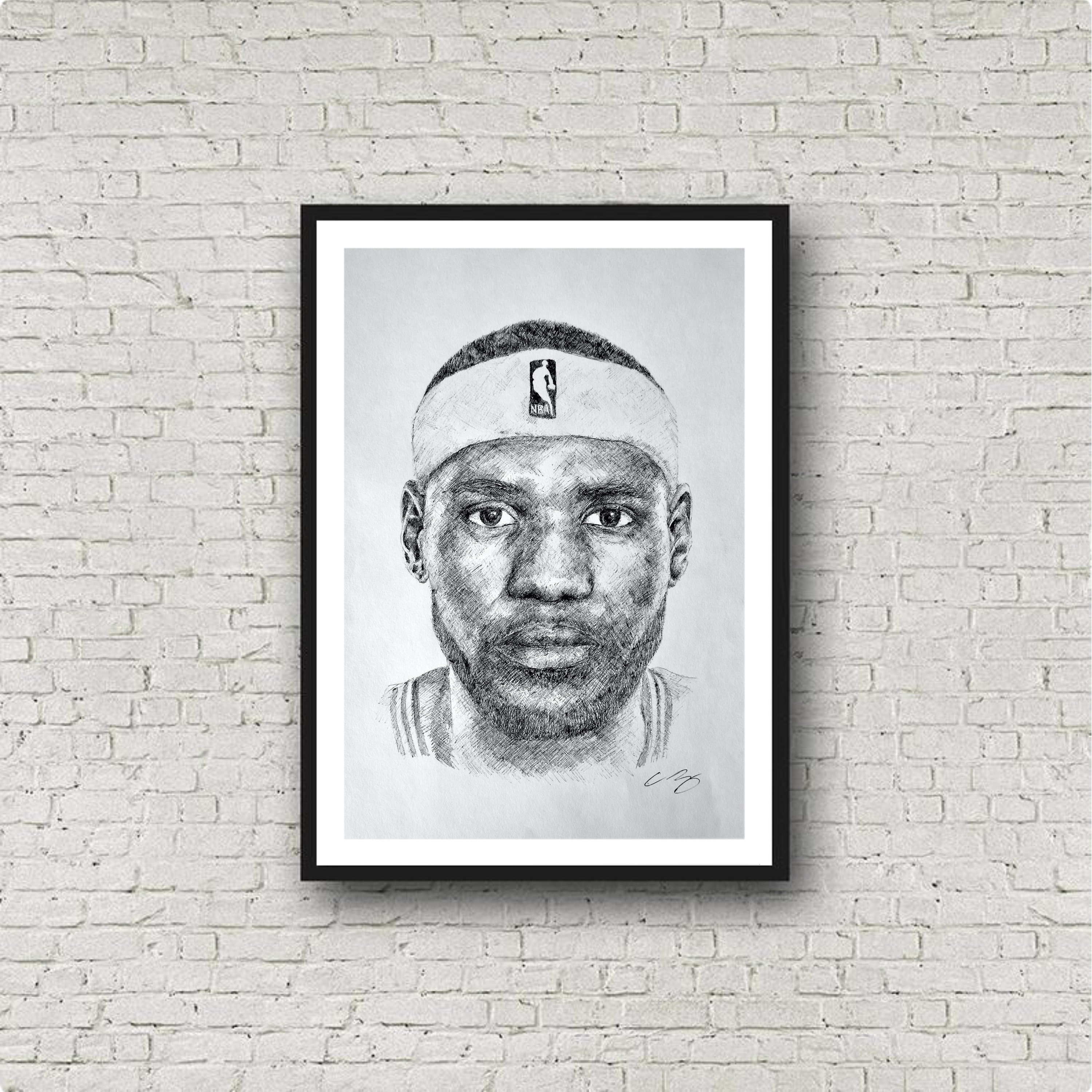 Lebron James Portrait Drawing Sketch With Pen - Fine Art Print - A3 ...
