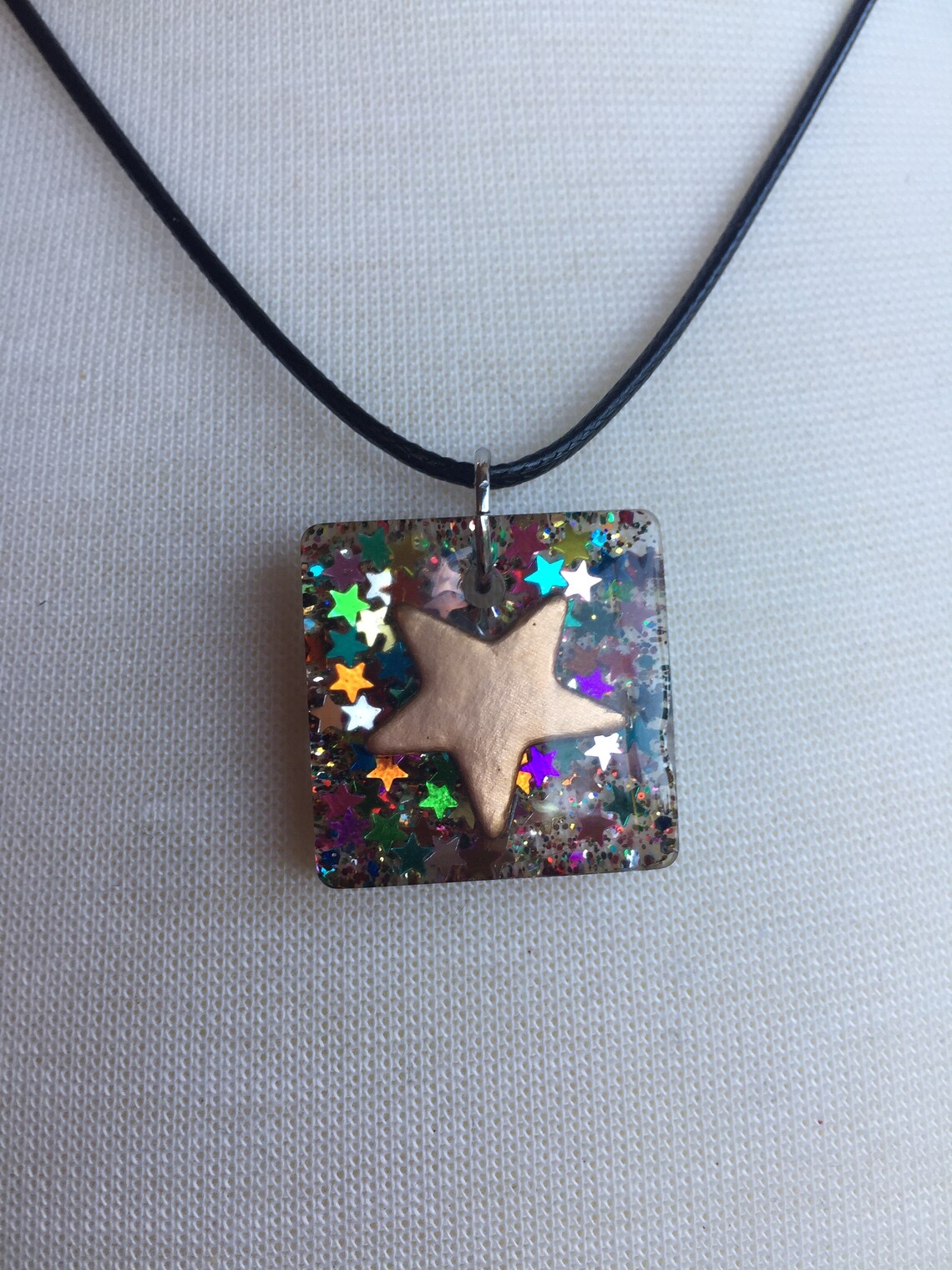 Star Glitter Resin Pendant With Waxed Leather Cord - Etsy