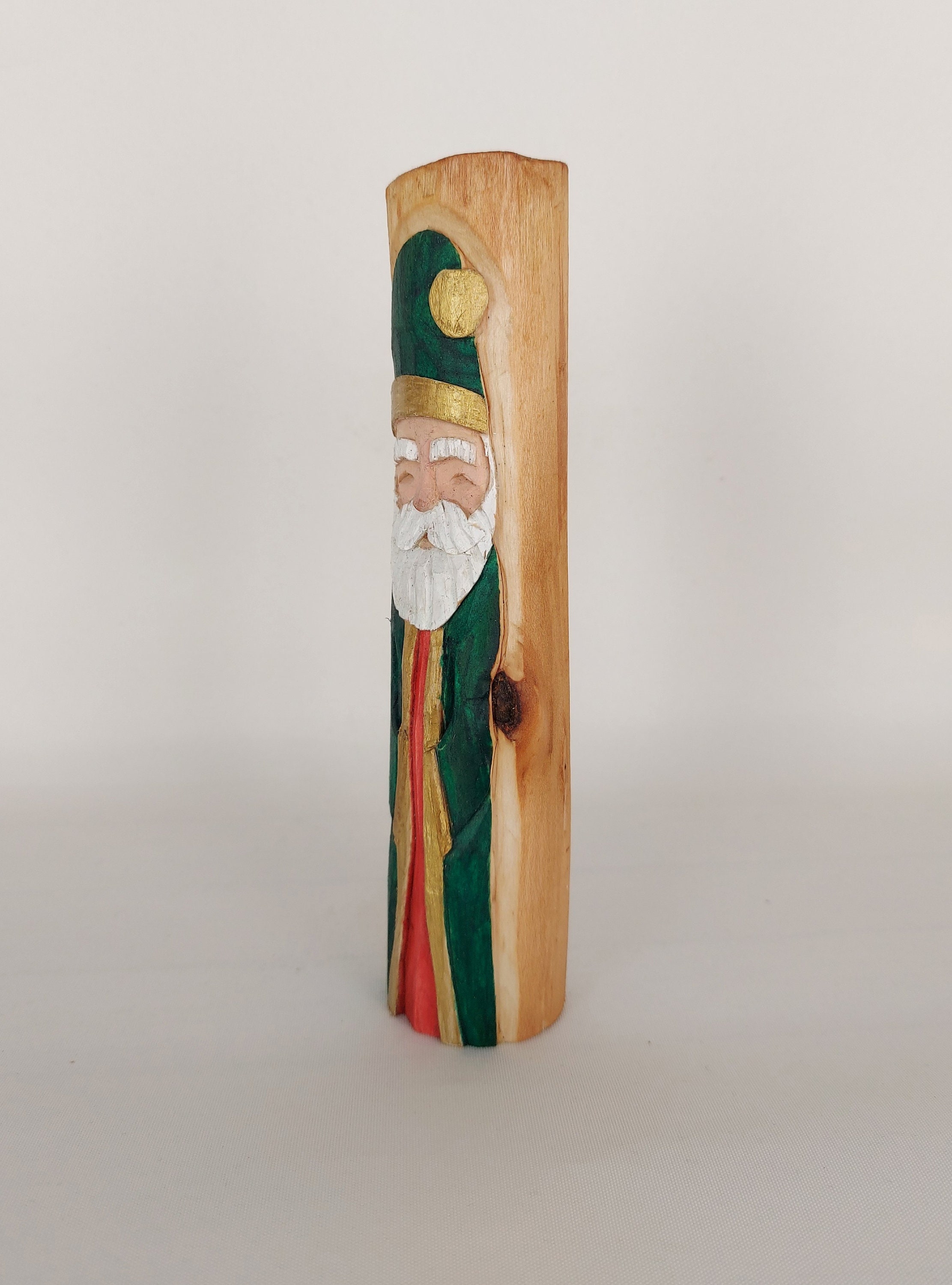 Wood Carved Santa Figurine, Wooden Santa Home Decor, Hand Carved ...