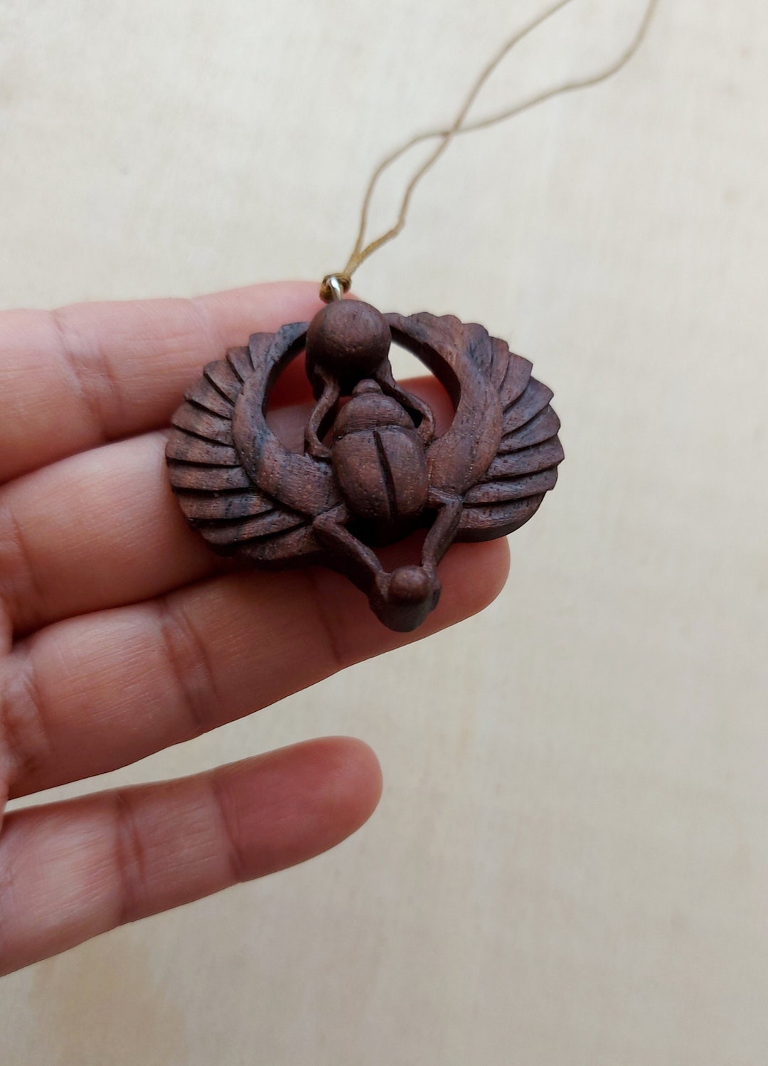 Wood Carved Scarab Necklace, Wooden Scarab Pendant, Hand Carved Wooden ...