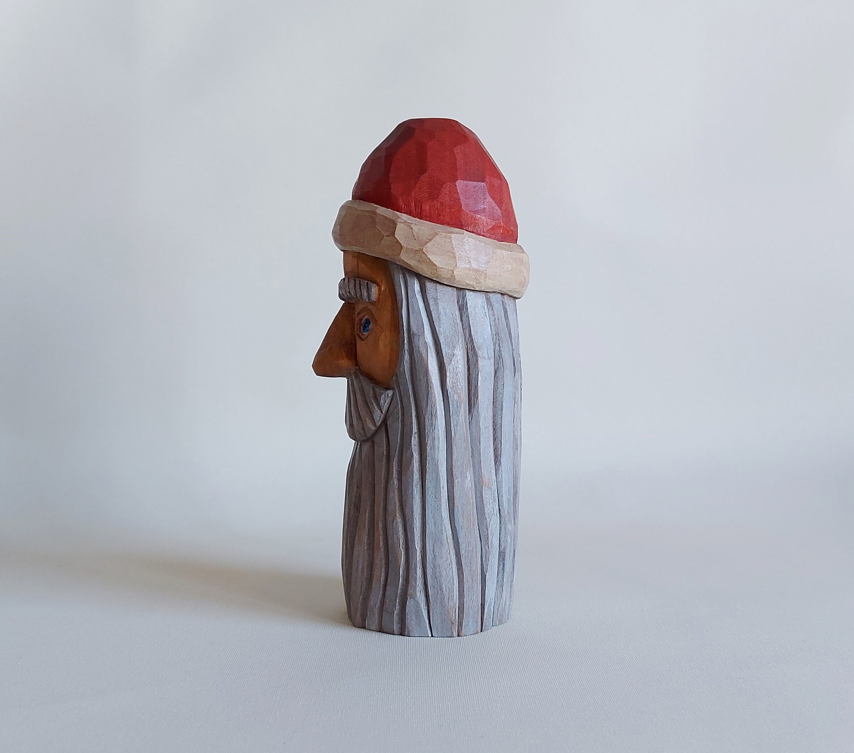 Wood Carved Santa Statue, Wooden Santa Figurine, Hand Carved Christmas ...