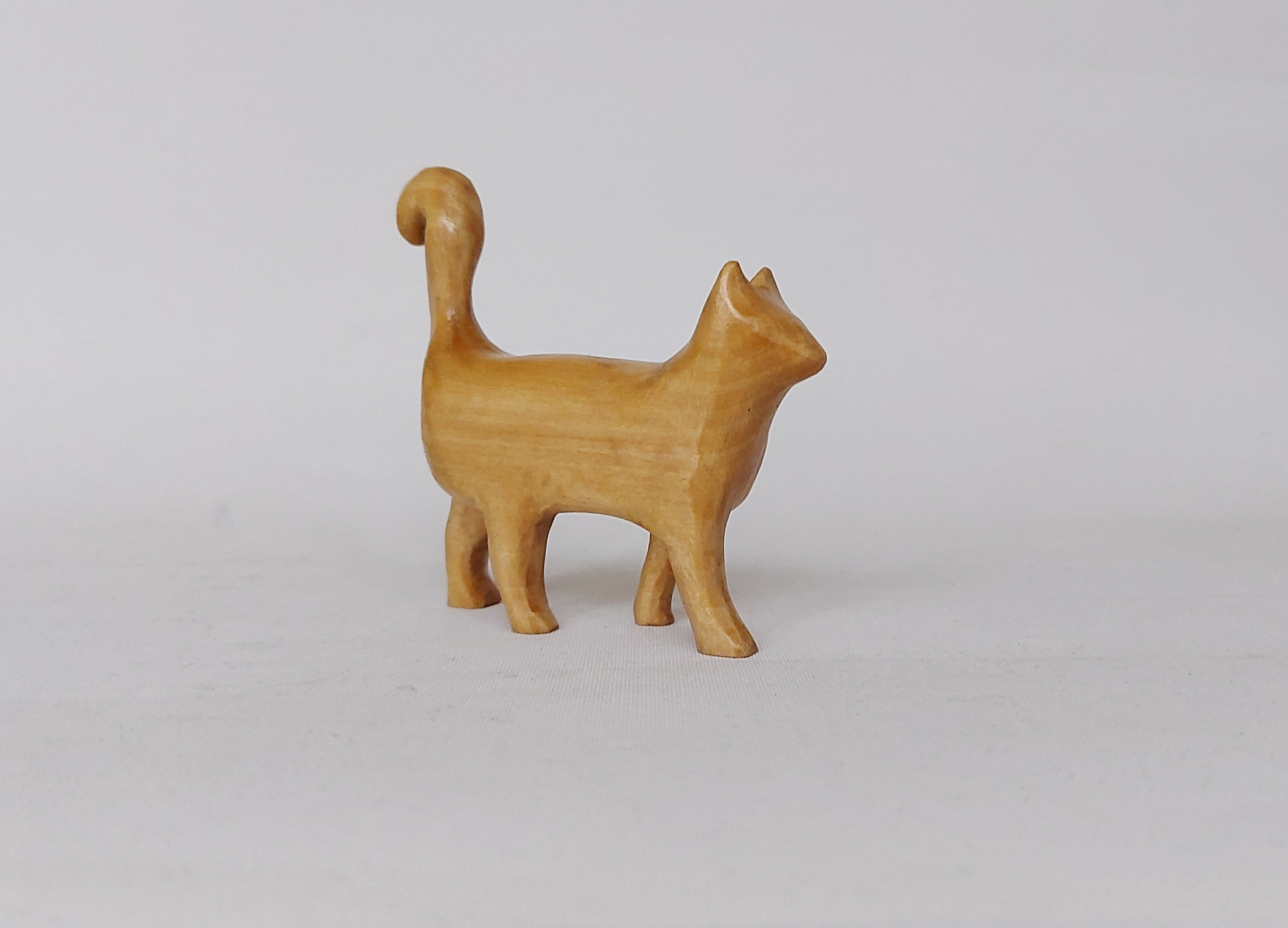 Wooden Cat Figurine, Wood Carved Statue, Cat Home Decor, Wooden Animal ...