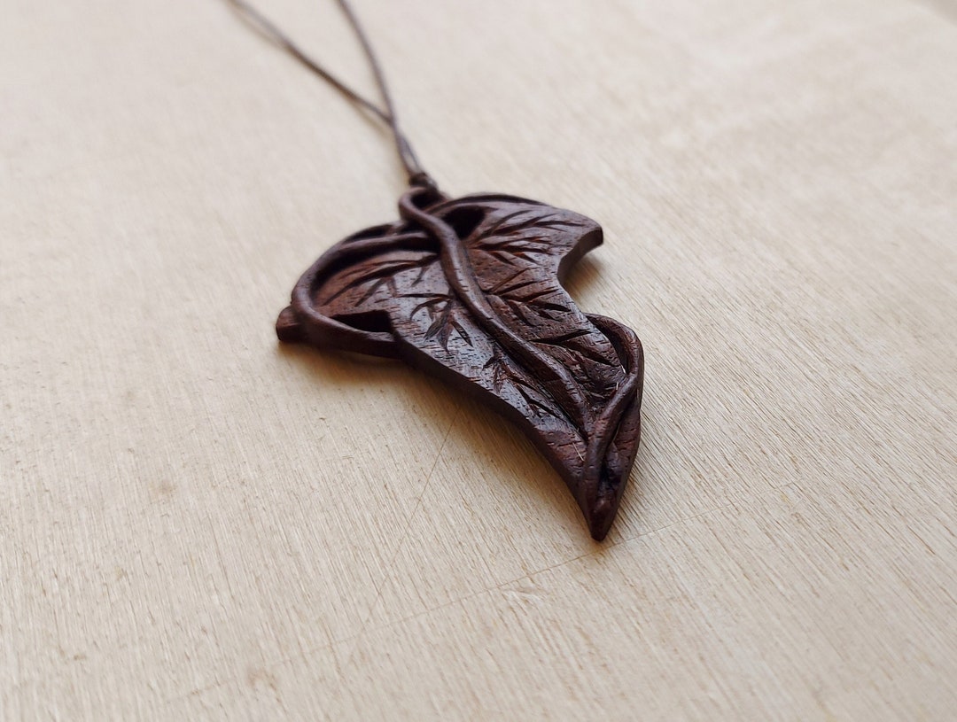 Wooden Ivy Pendant, Wood Carved Leaf Necklace, Hand Carved Elven Leaf ...