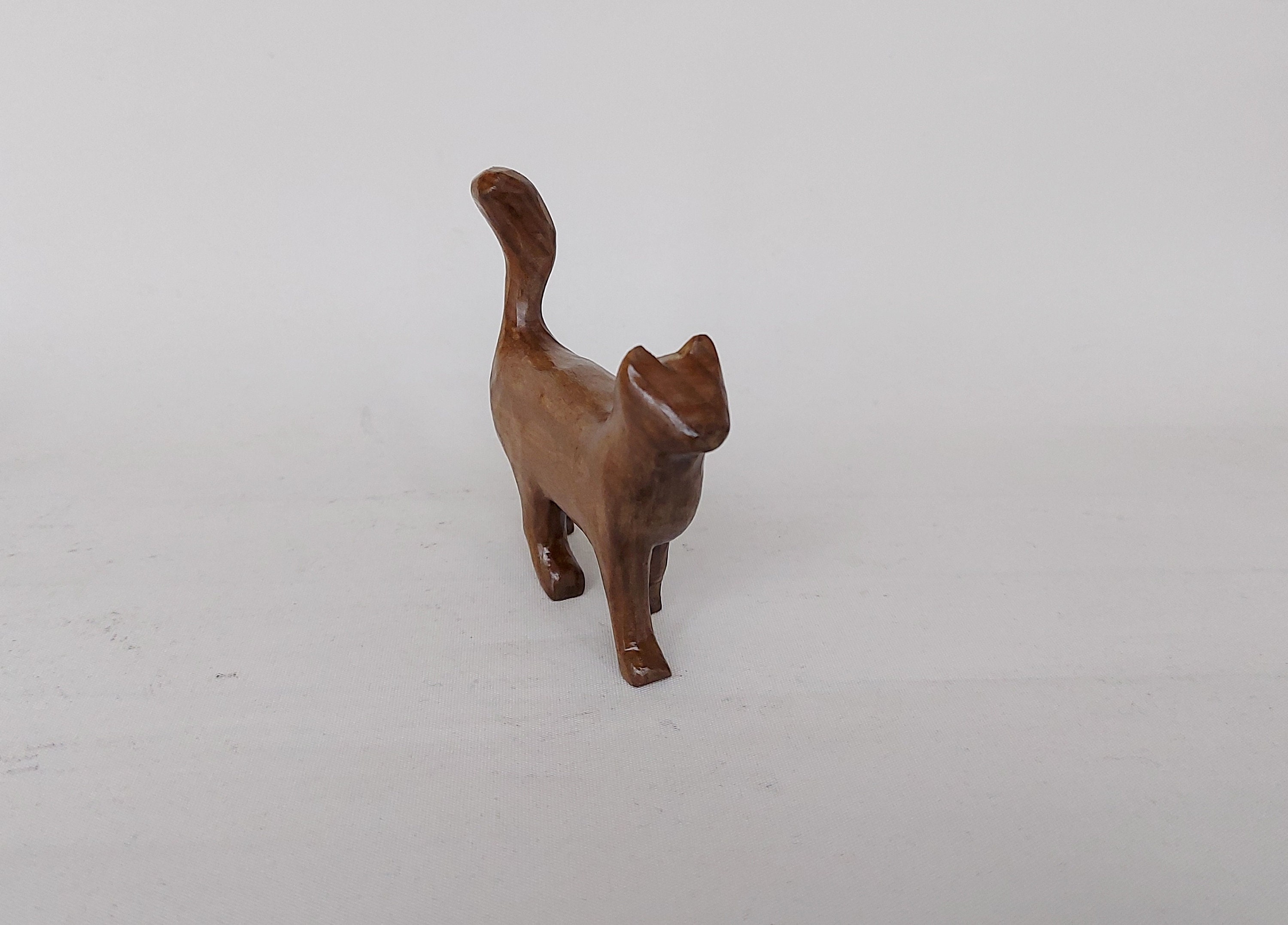 Wood Carved Cat Statue Wooden Figurine Cat Home Decor - Etsy