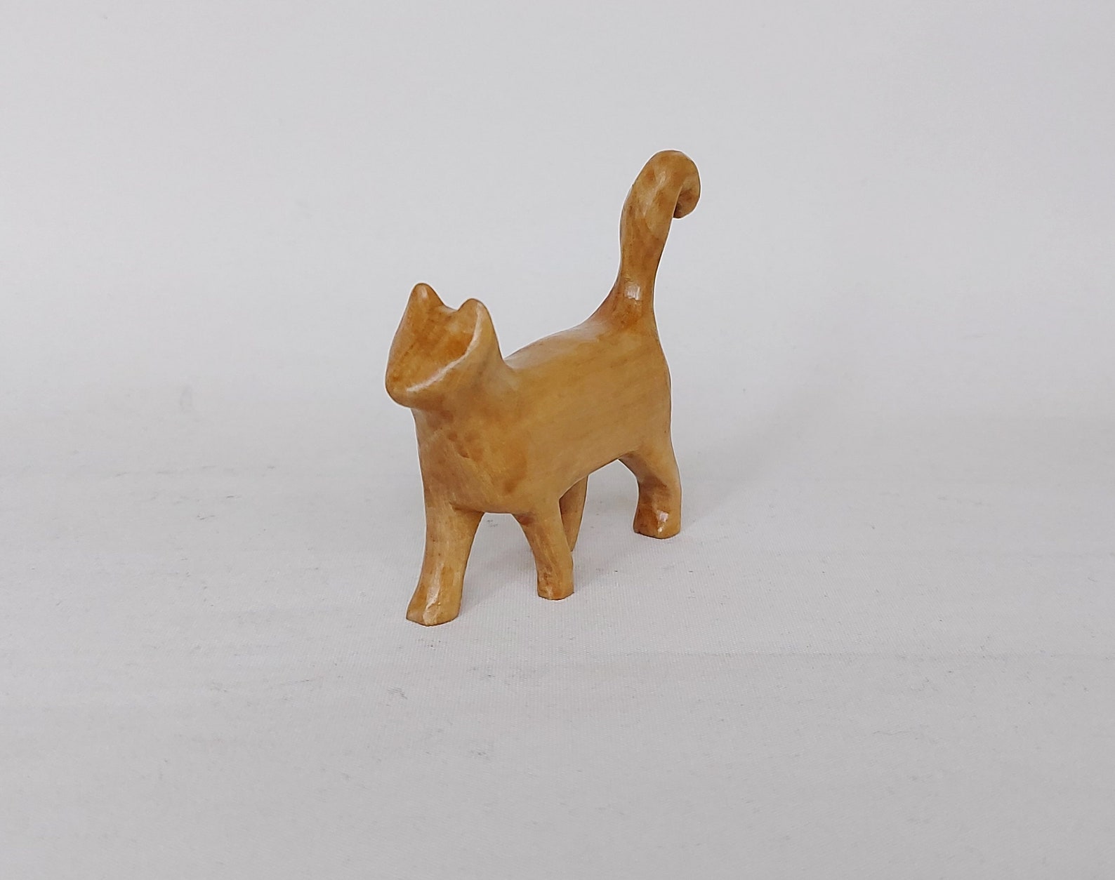 Wooden Cat Figurine, Wood Carved Statue, Cat Home Decor, Wooden Animal ...