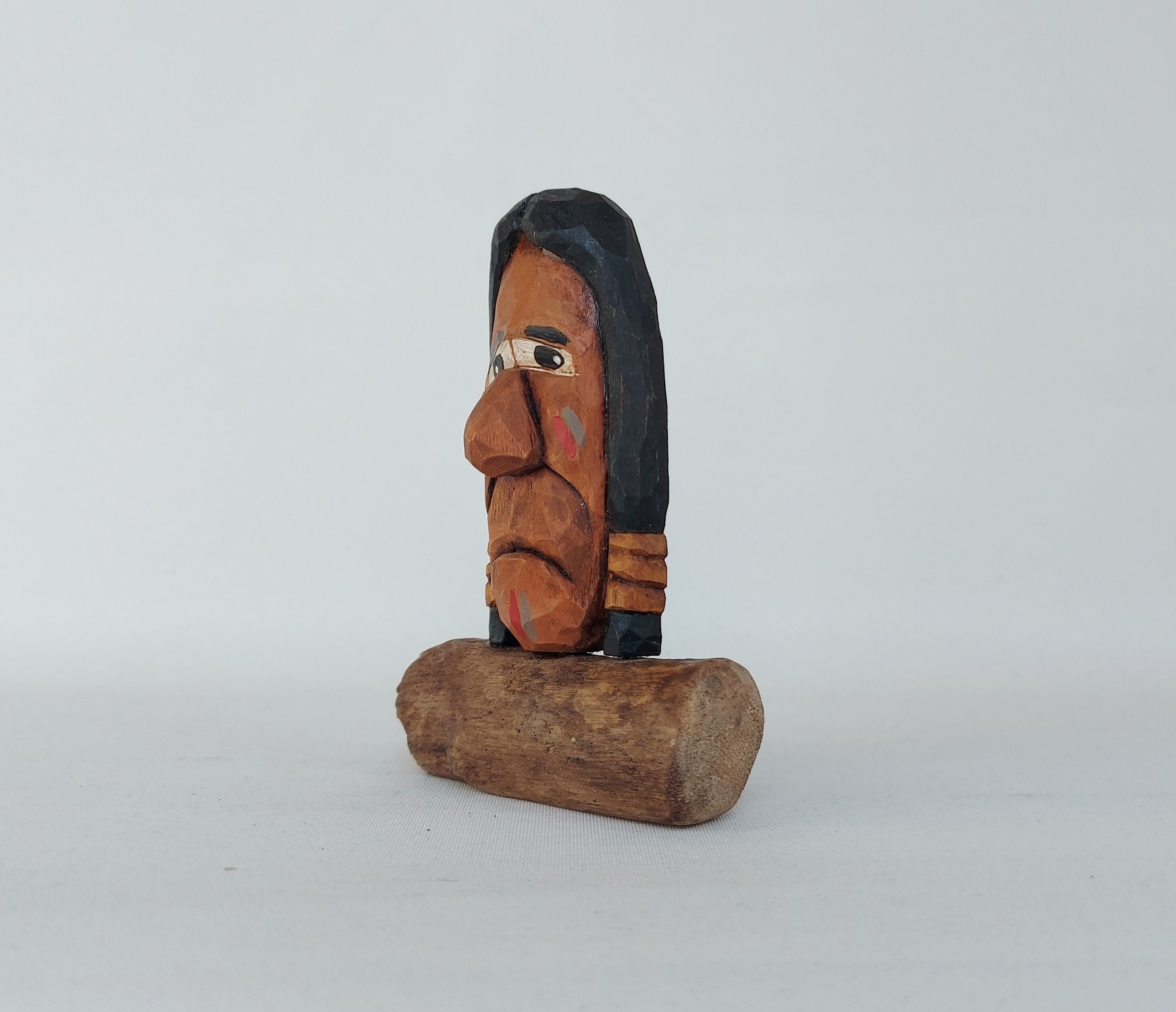Wood Carved Native American Figurine Wooden Indian Chief Head - Etsy