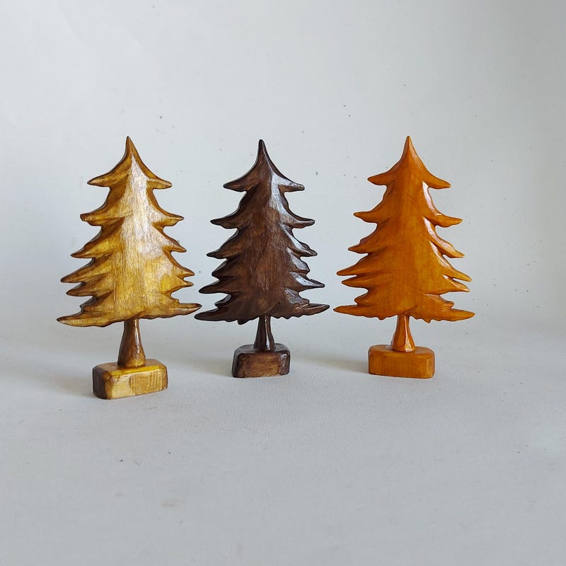 Wood Pine Tree Figurines - Etsy