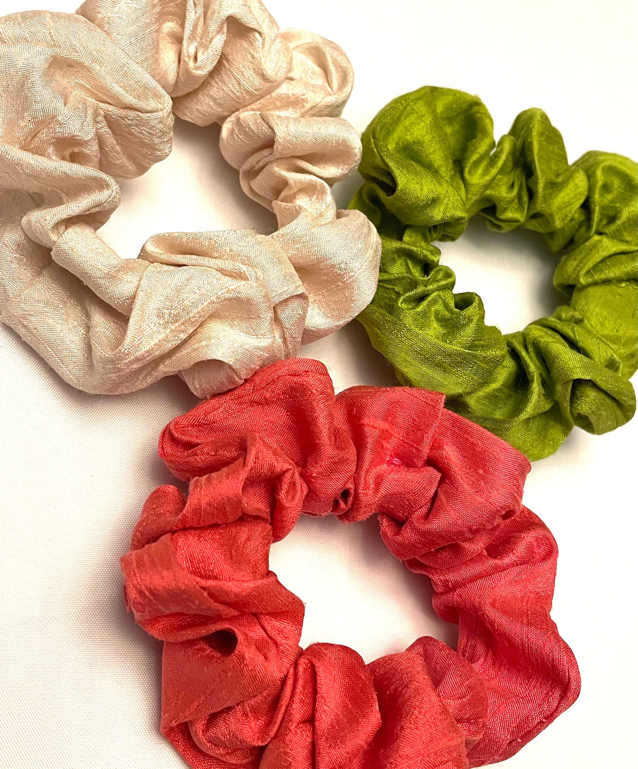 Raw 100% Raw SILK Hair Scrunchie Chartreuse salmón o soporte - Etsy España