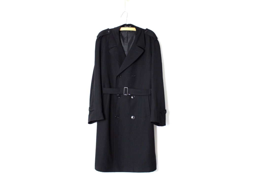 Vintage Black Wool Trench Coat Finnish Valtion Pukutehdas, 70's 80's ...