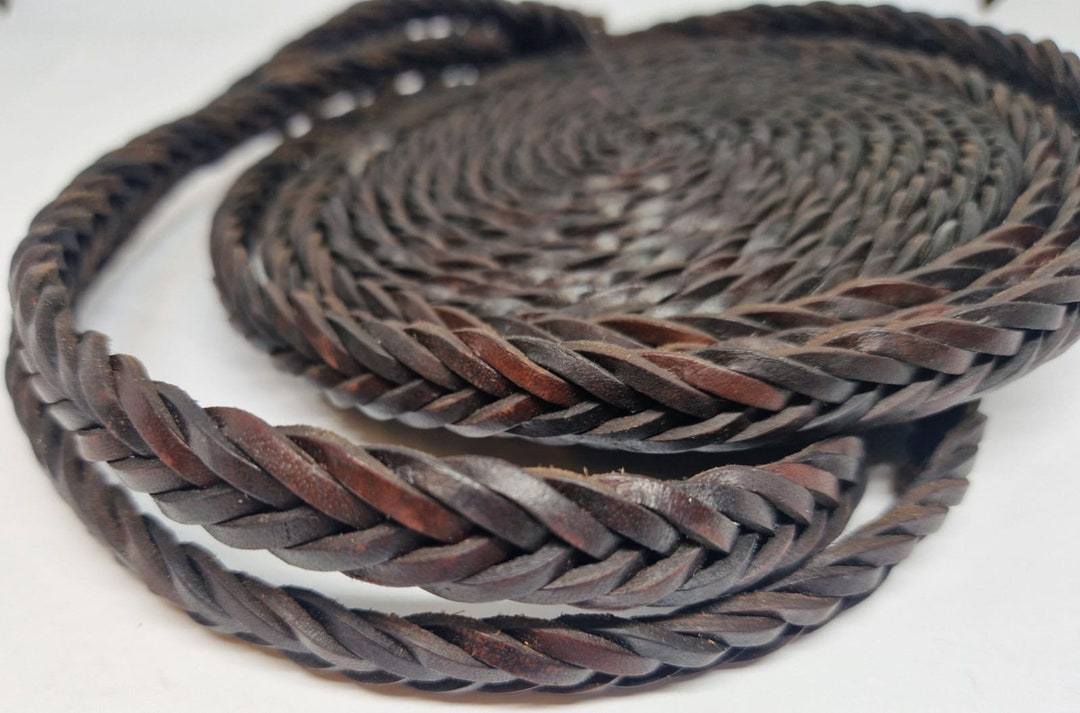 Real Flat Braided Leather Cord in Different Colors Distressed Burgundy ...