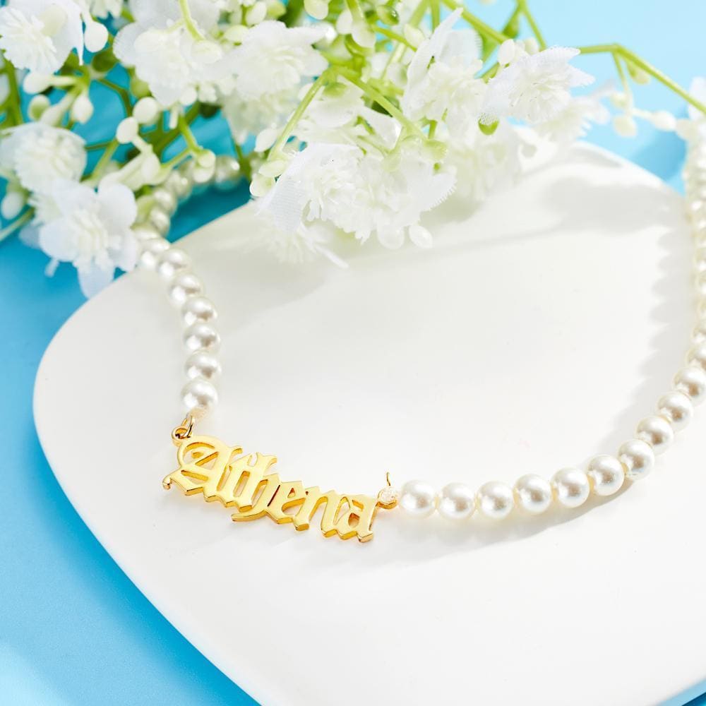 Personalised Pearl Name Necklace, Custom Dainty Chocker Pearl Name ...