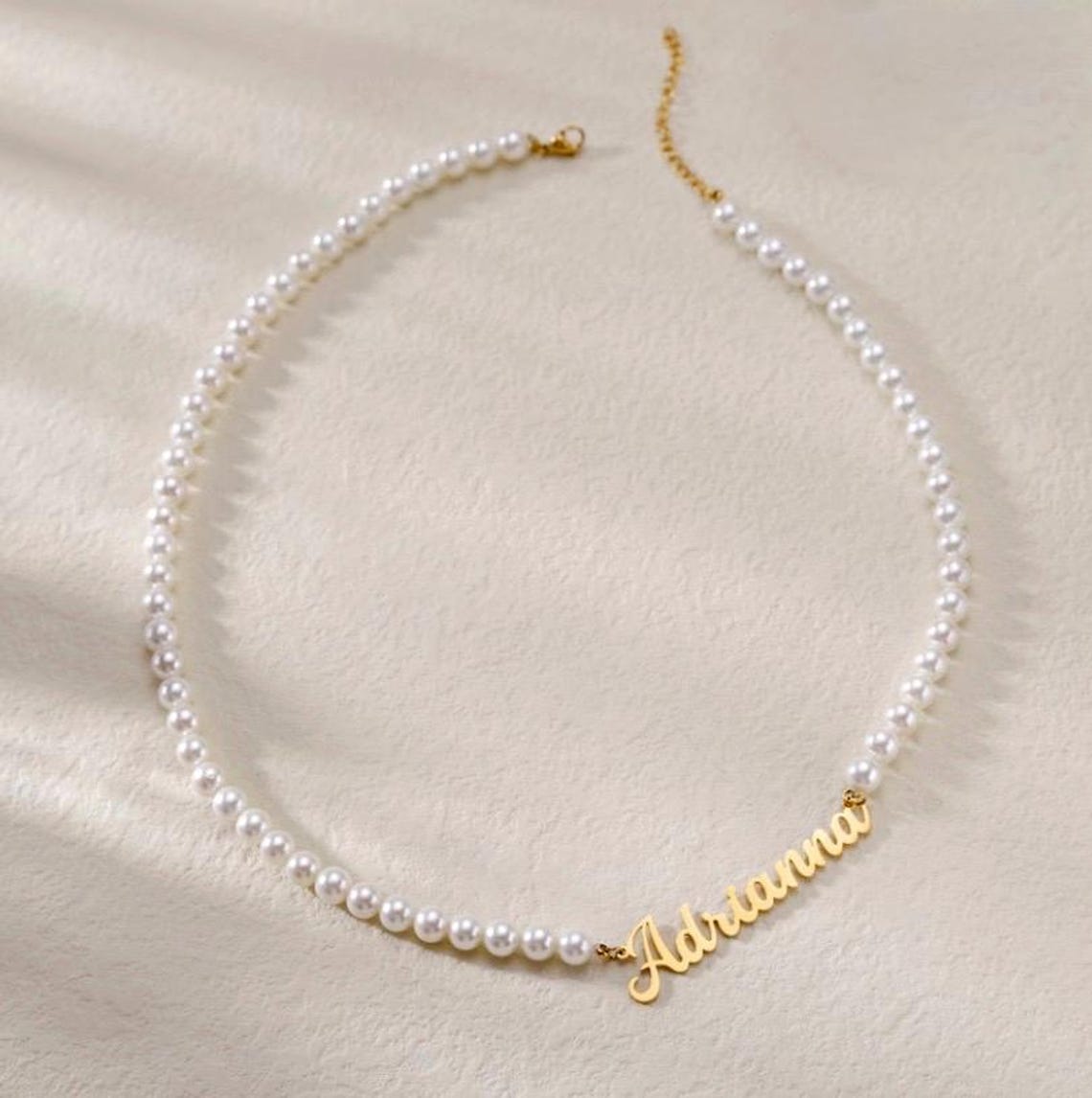 Personalised Pearl Name Necklace, Custom Dainty Chocker Pearl Name ...