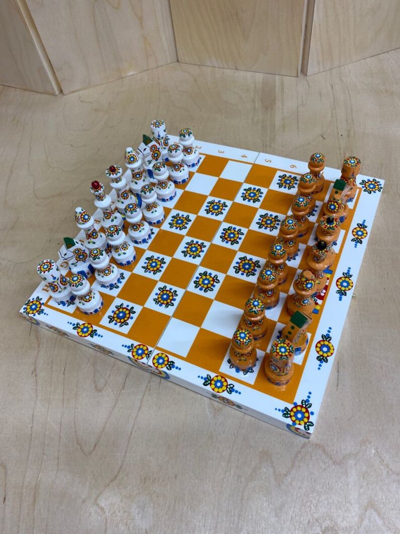 Chess Games & Puzzles Russian Traditional Art Dymka Handmade Wooden ...