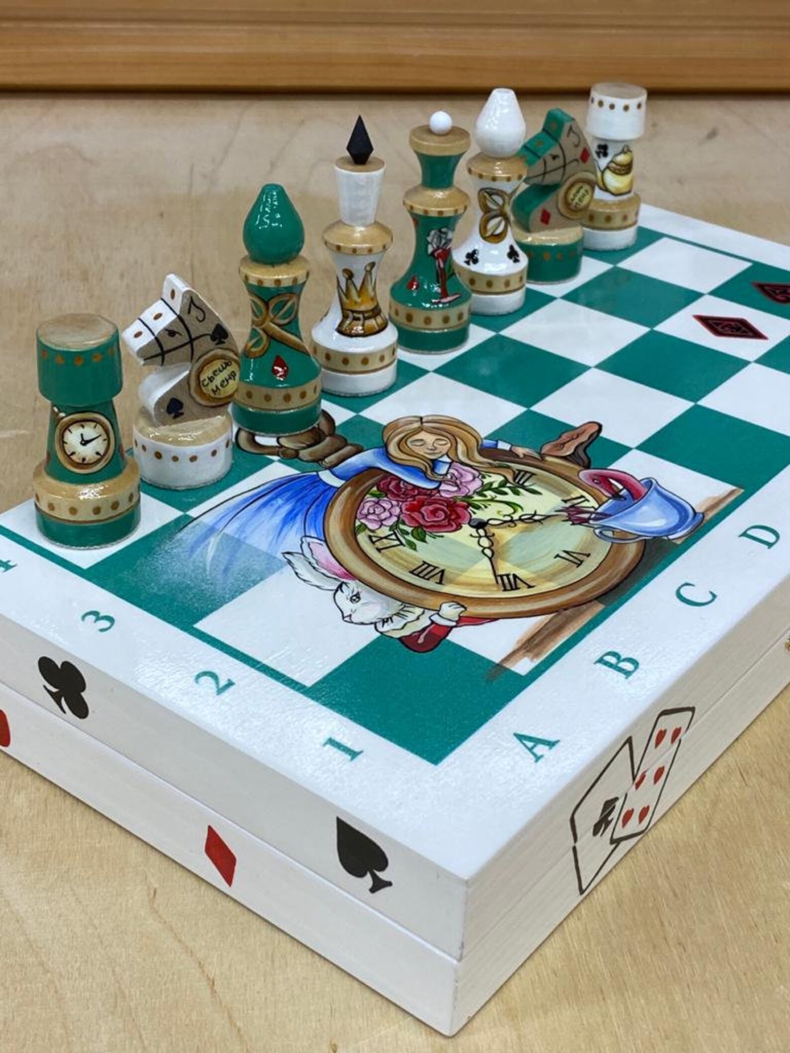 Alice in Wonderland. A Wooden Painted Handmade Chess Set. | Etsy