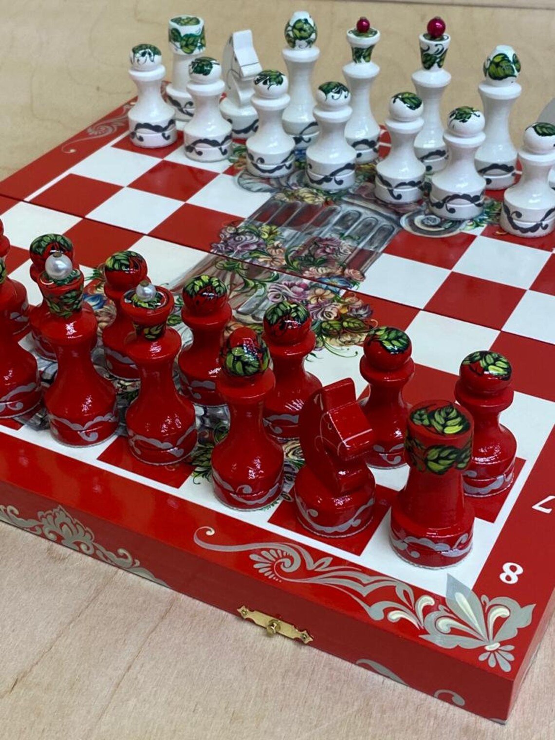 Flowers. A Wooden Painted Handmade Chess Set. | Etsy