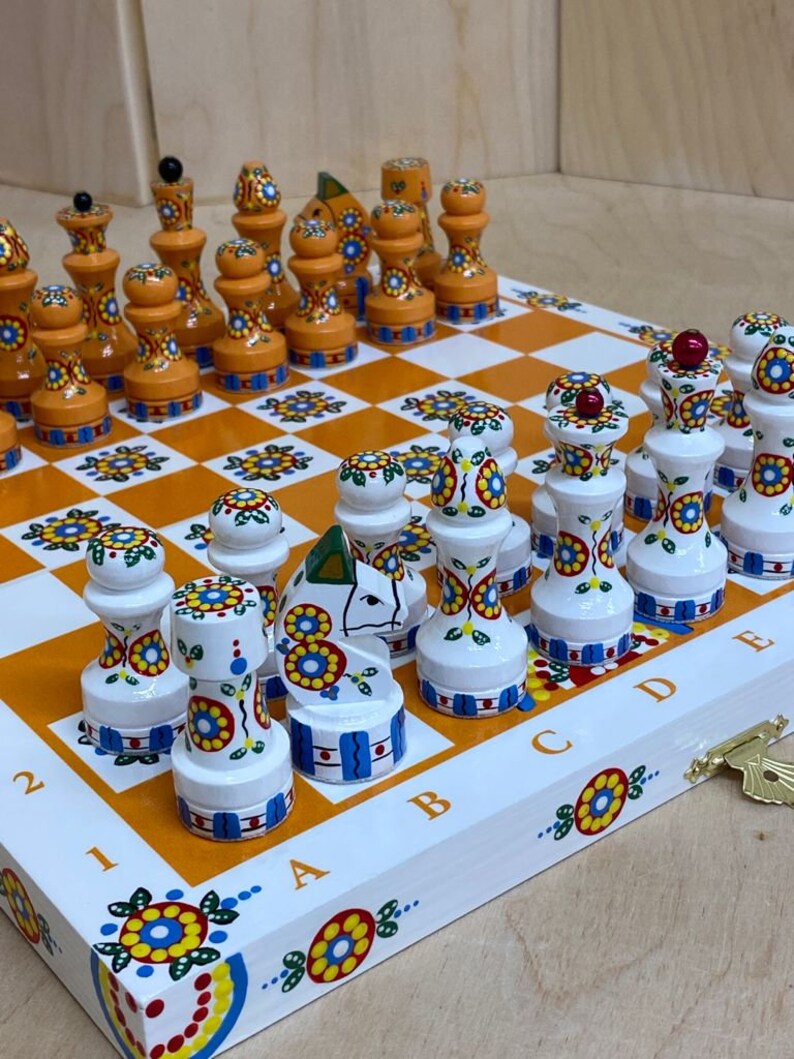 Chess Games & Puzzles Russian Traditional Art Dymka Handmade Wooden ...