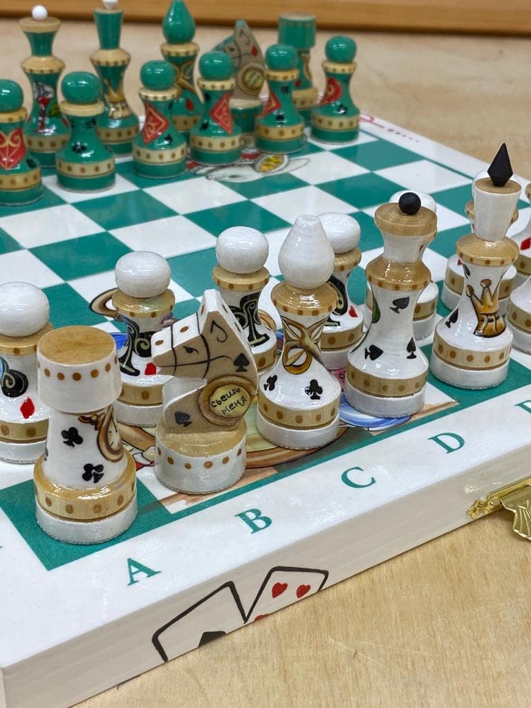 Alice In Wonderland. A Wooden Painted Handmade Chess Set. | Etsy