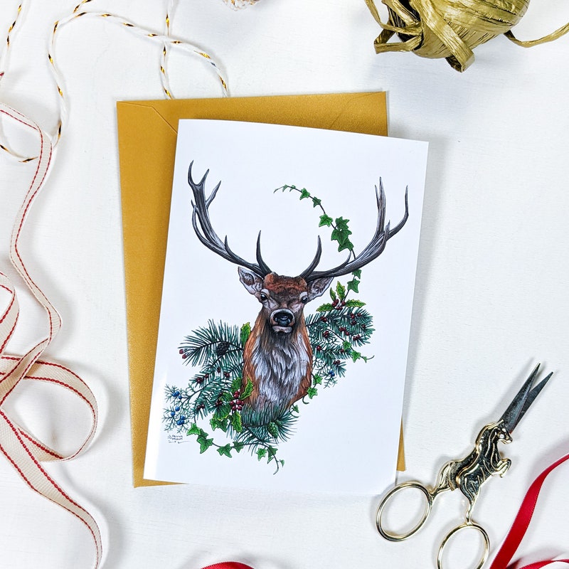 Deer Christmas Card - Etsy