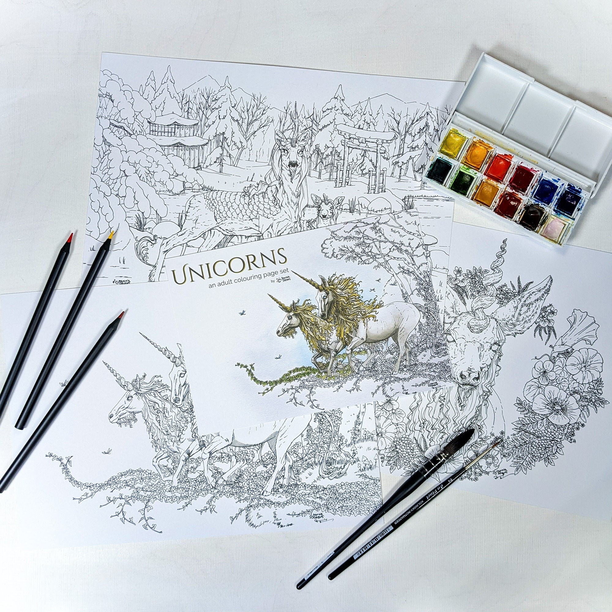 Unicorn Coloring Pages: Fantasy Art Prints (set of 3) (suitable for ...