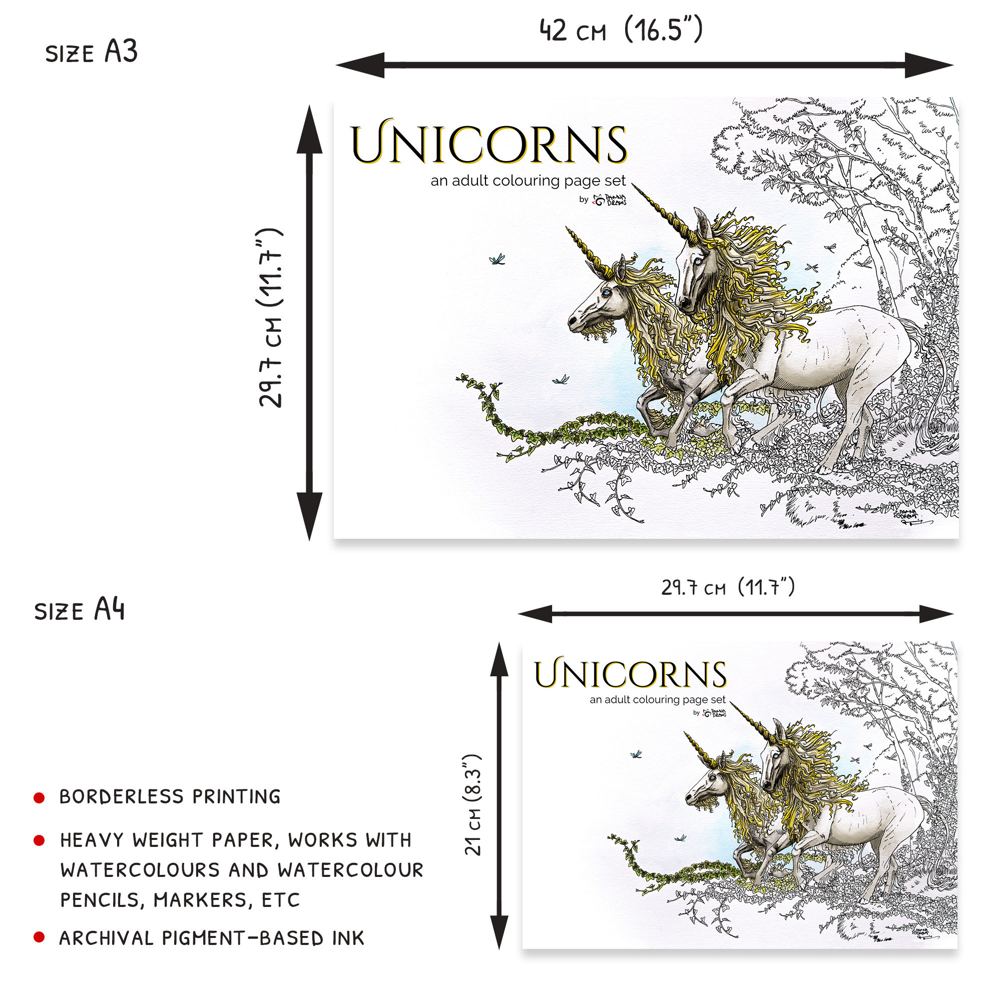 Unicorn Coloring Pages: Fantasy Art Prints (set of 3) (suitable for ...