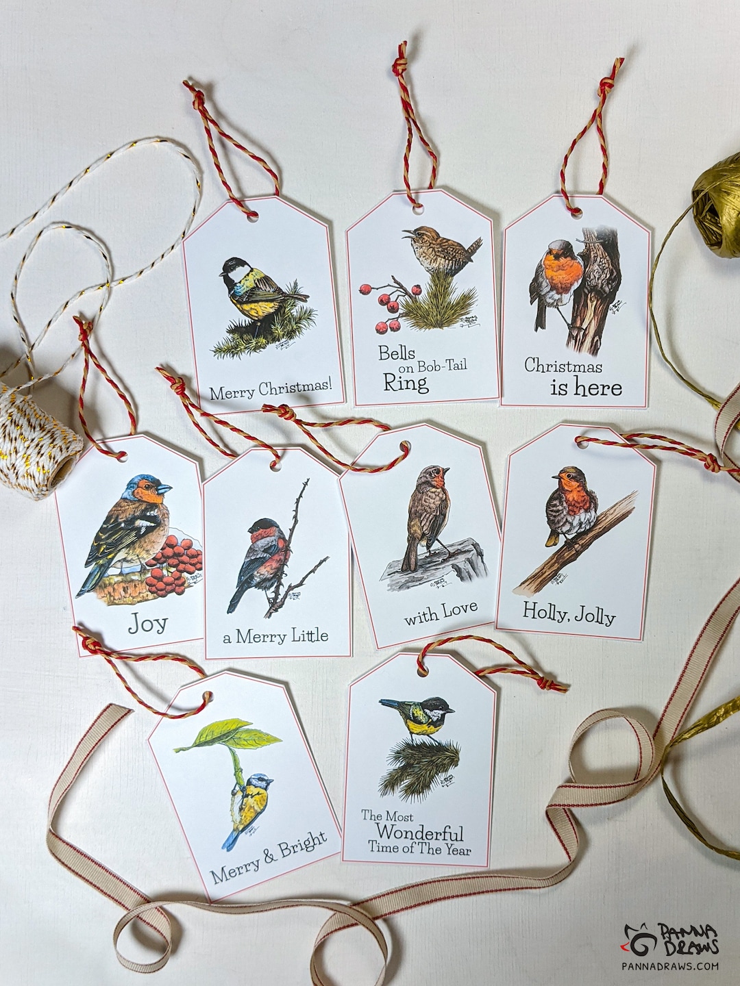 Garden Bird Christmas Gift Tags, Set of 9 Songbird Christmas Tag Pack ...