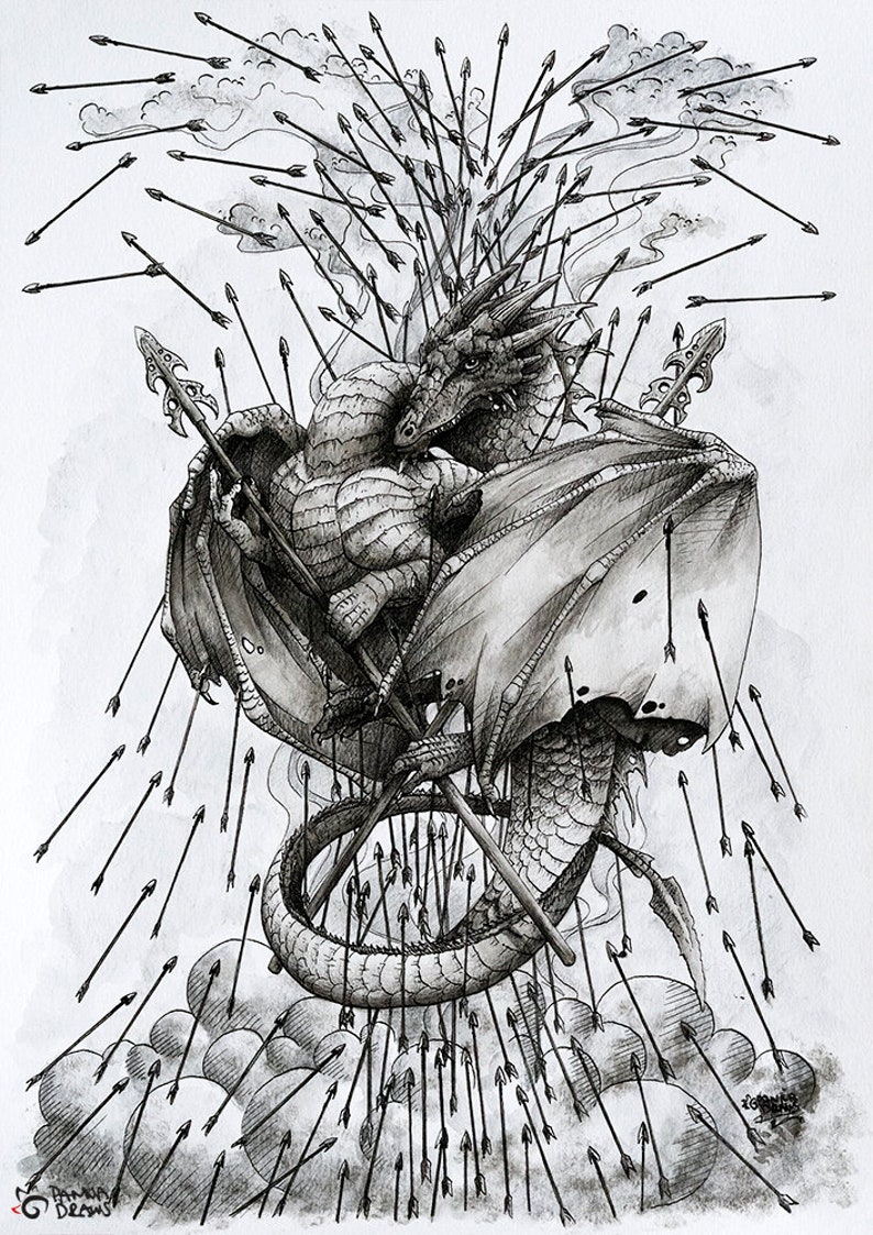 Dragon Drawing, Original Dragon Artwork, Hand Made Fantasy Art Dragon ...