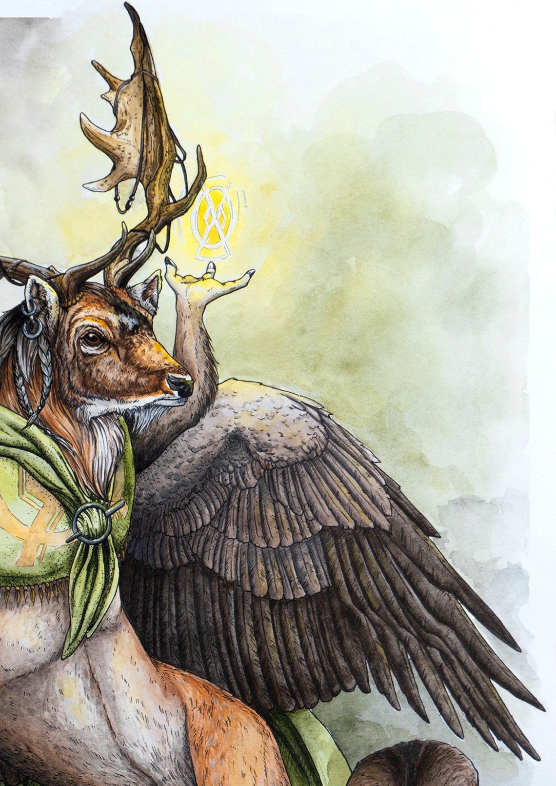 Deer Spirit Original Fantasy Painting Fantasy Watercolor Deer - Etsy