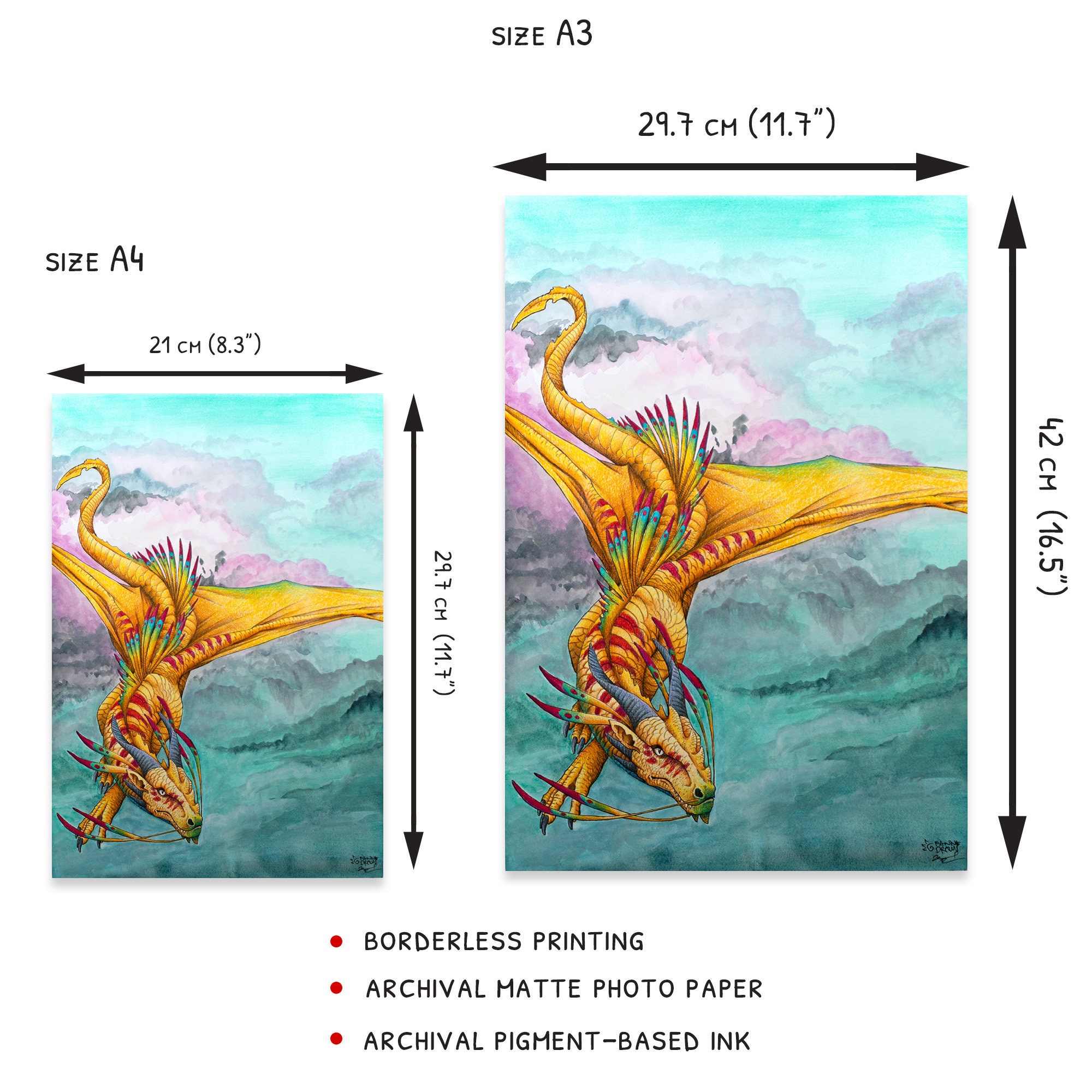 Dragon Art Print Fantasy Art Poster Print Dragon Wall Art | Etsy