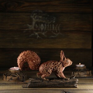 Ratatoskr, Red Squirrel, Wooden Squirrel Viking Squirrel Figure Norse ...