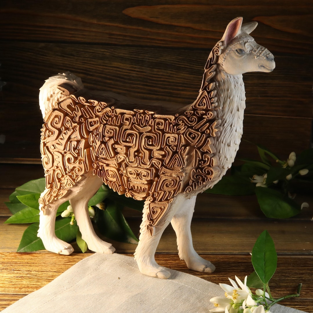 Llama Statue: Ash Wood Figurine, Home Decor - Etsy