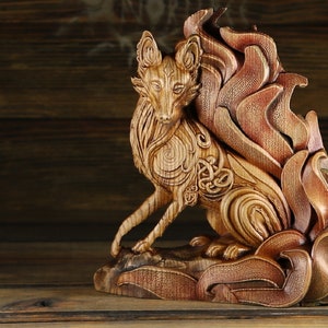 Kitsune Fox, Fire Fox Fox Statue Kitsune Figurine Japanese Fox Wooden ...