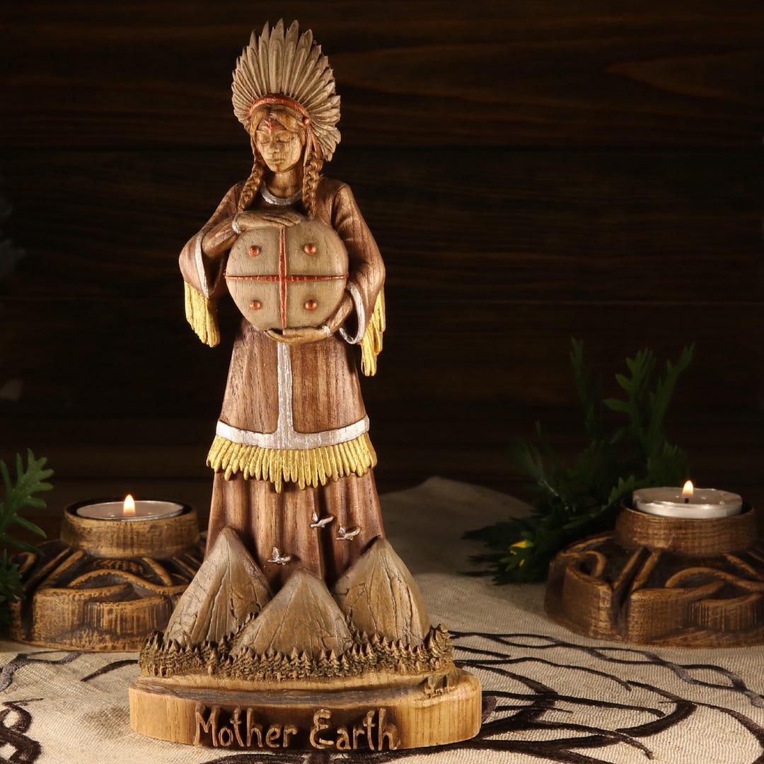 Hand Carved Wooden Mother Earth Goddess Statue: Altar Decor - Etsy
