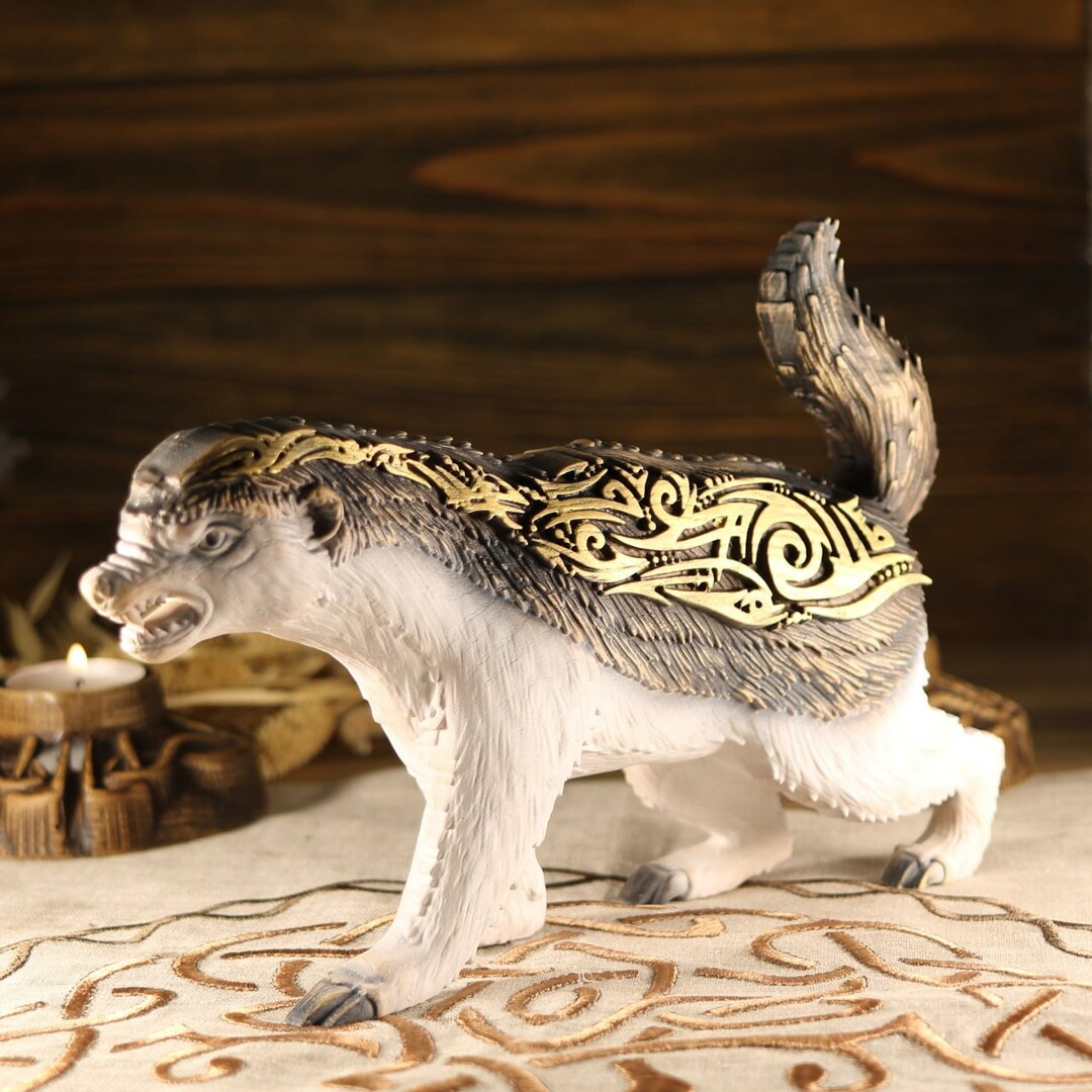 Carved Ash Wood Honey Badger Figurine: Gilded Animal Totem (9.0 Inches ...