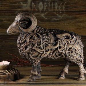 Wooden Heimdall Ram Statue: Norse Viking Decor - Etsy